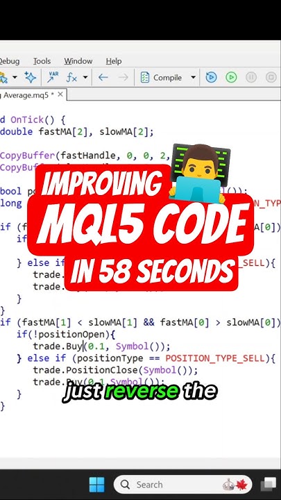 MQL5 Trading Bot Code In 58 Seconds (Moving Average Part 2) #algotrading #tradingbot - YouTube
