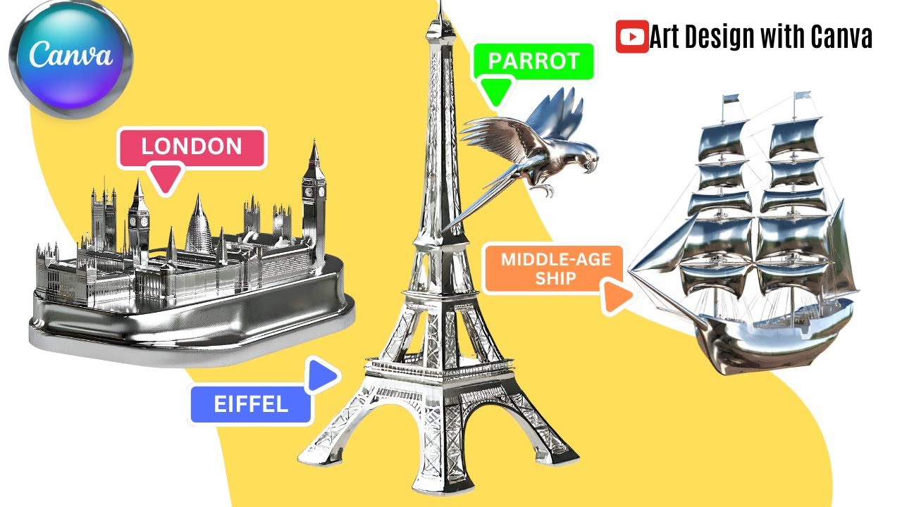 Create 3D Chrome Metalic Object in Canva Tutorial - YouTube