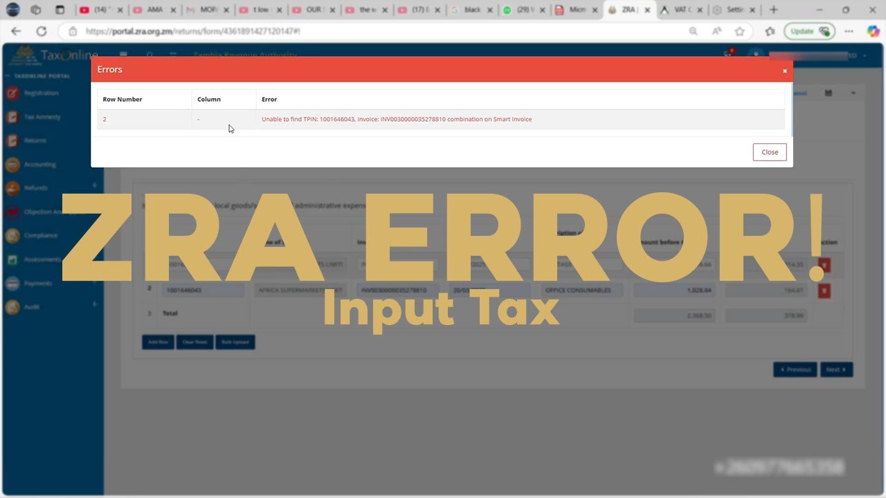 ZRA Tax Online Error: Input Tax Issues - YouTube