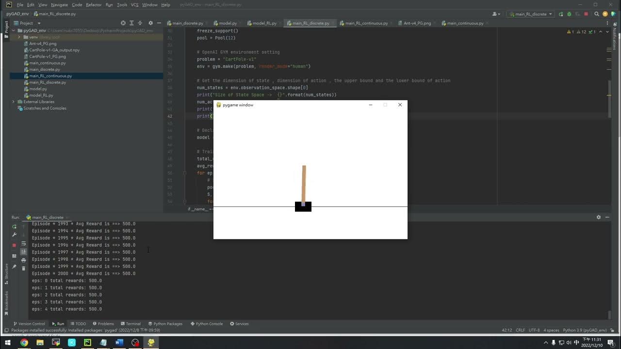Policy Gradient with OpenAI Gym environment and parallel acceleration in discrete action space ...