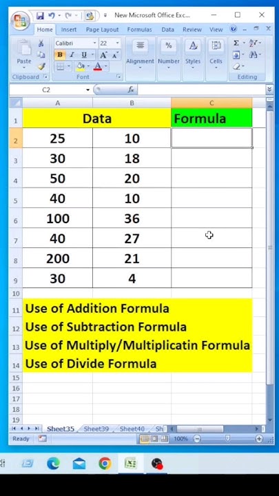 Use Formulas Addition, Subtraction, Multiply, Divide in MS Excel🔥#viral ...