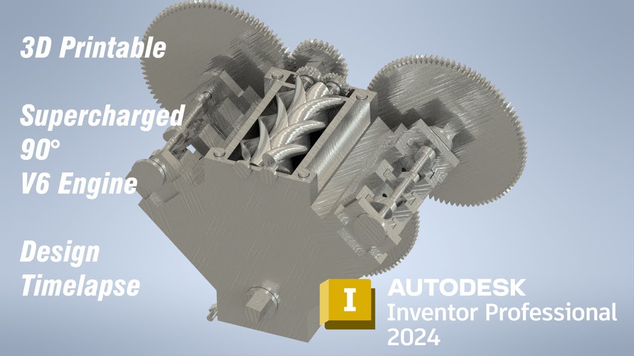 3D Printable 90° Supercharged V6 Engine Design Timelapse - YouTube