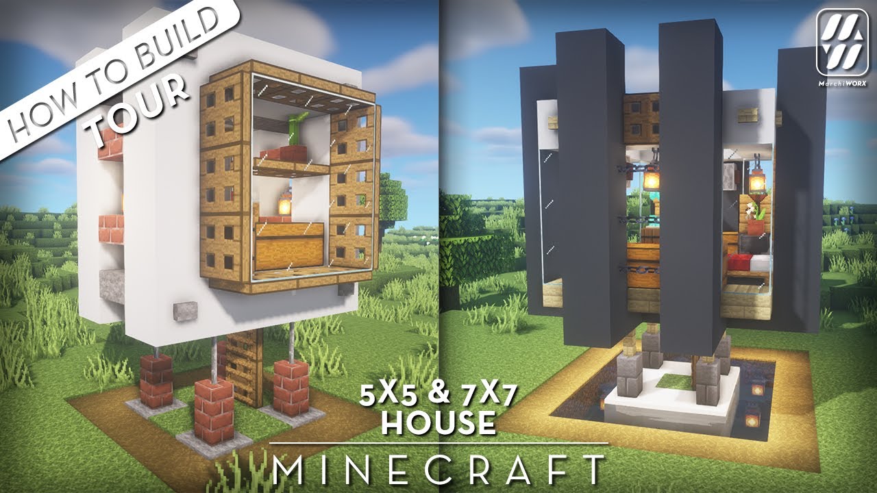 Minecraft 5x5 & 7x7 House Build | Cinematic Tour - YouTube