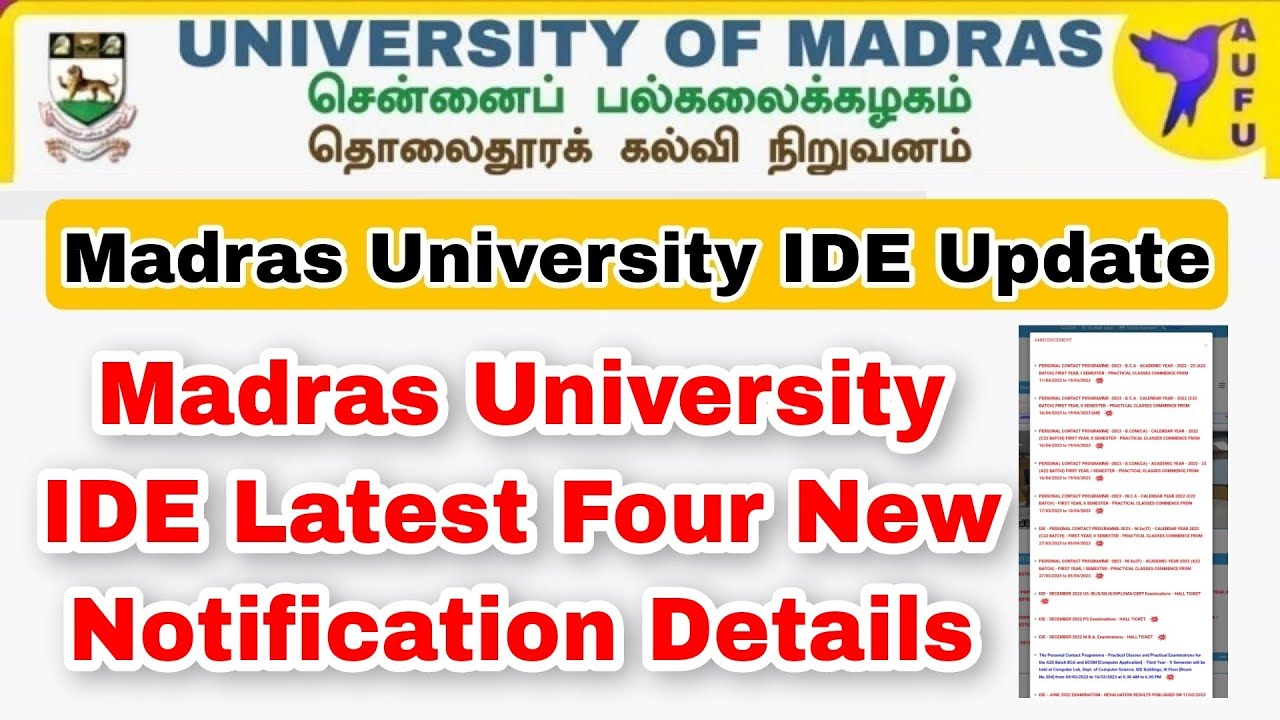 Madras University IDE Classes Latest Four Updates 👍 - YouTube