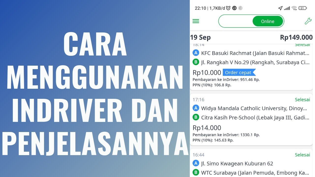 Cara menggunakan Indriver Pengemudi Motor || Penjelasan Lengkap 2022 ...