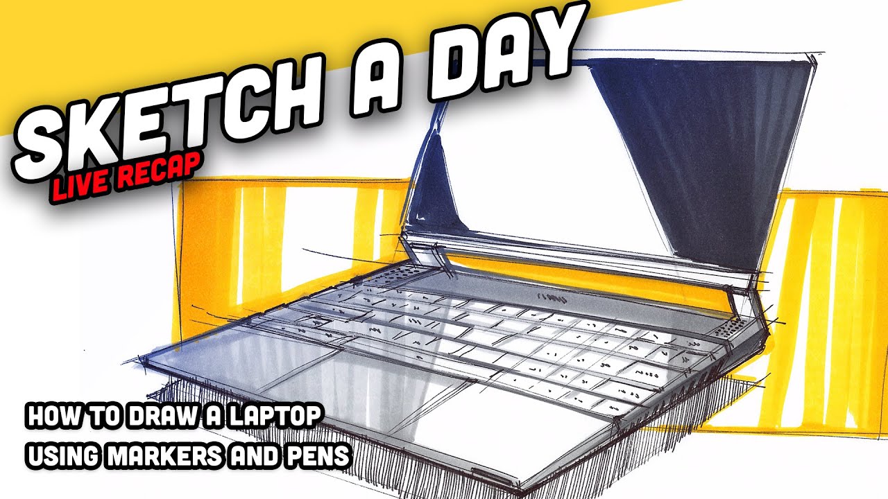 How to draw a laptop: Sketch a day Industrial design sketching - YouTube
