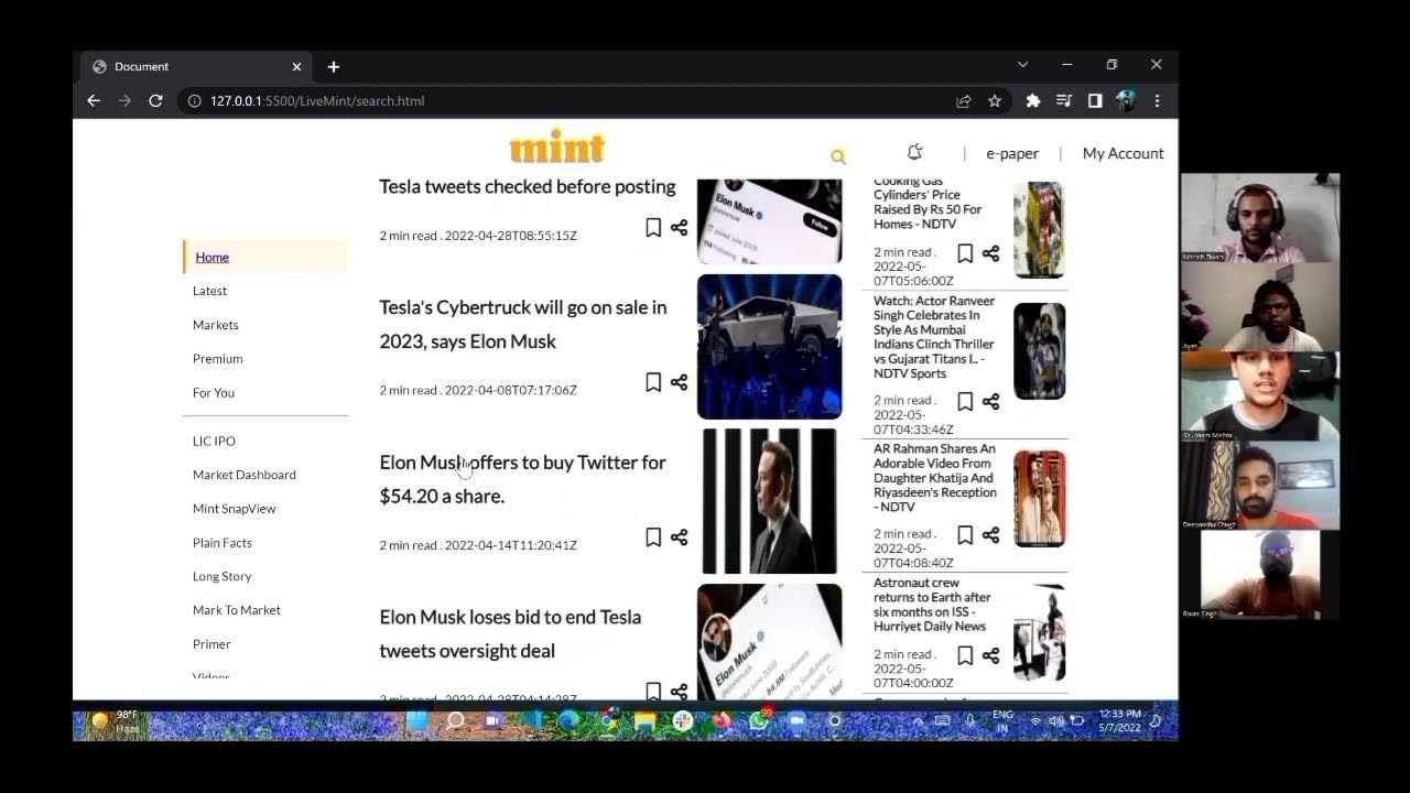 Clone of LiveMint || using HTML, CSS, JAVASCRIPT || Project Video Presentation || @MasaiSchool ...