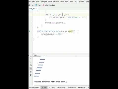 Colorful solid rhombus pattern printing in java | Use of function and methods with nested for ...