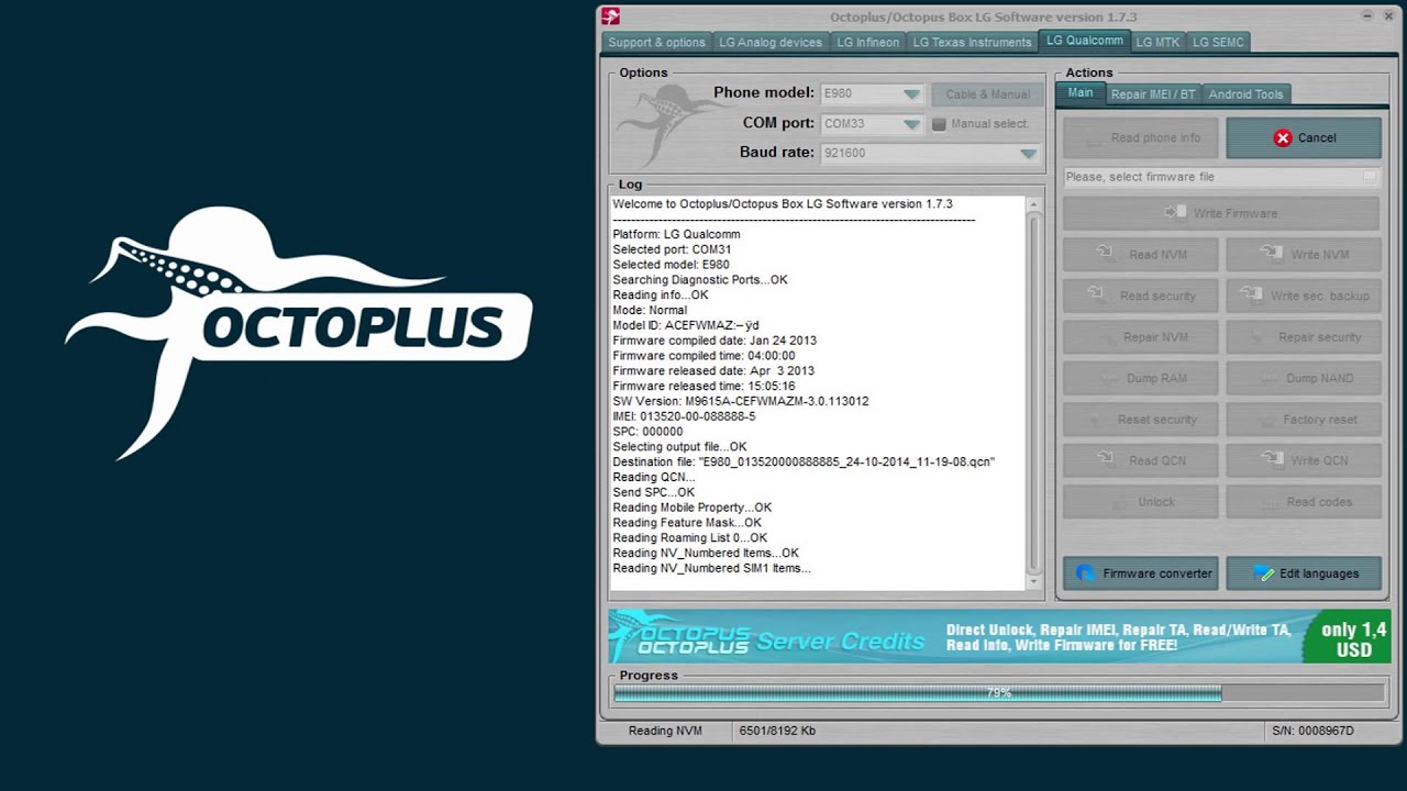 LG E980 Read/Write Cert and QCN with Octoplus Box - YouTube