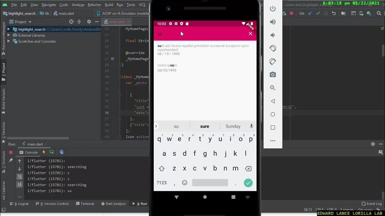 【FLUTTER ANDROID STUDIO and IOS】Search Keyword Highlight - YouTube