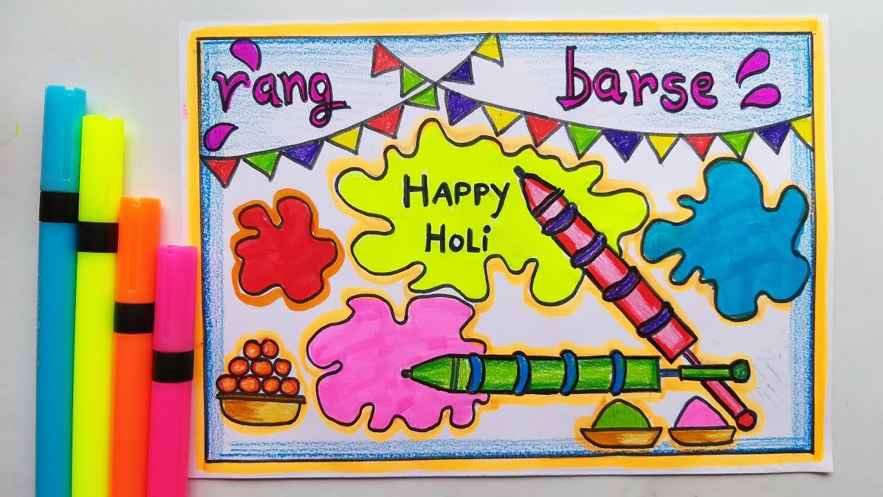 Easy Holi Drawing/ Easy Holi Drawing step by step/ How to make Holi ...