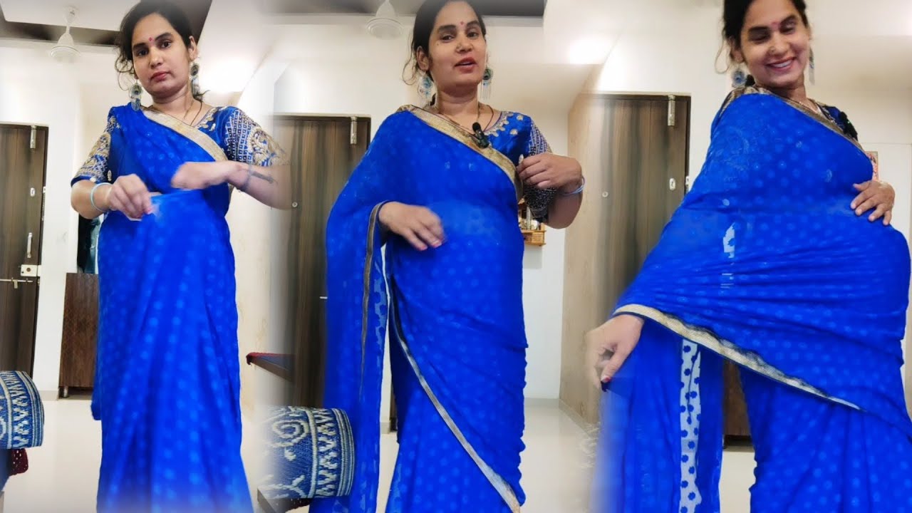 New video|Saree Drop in Easy Steps||Blue Saree Wear||Architsuryavlog# ...
