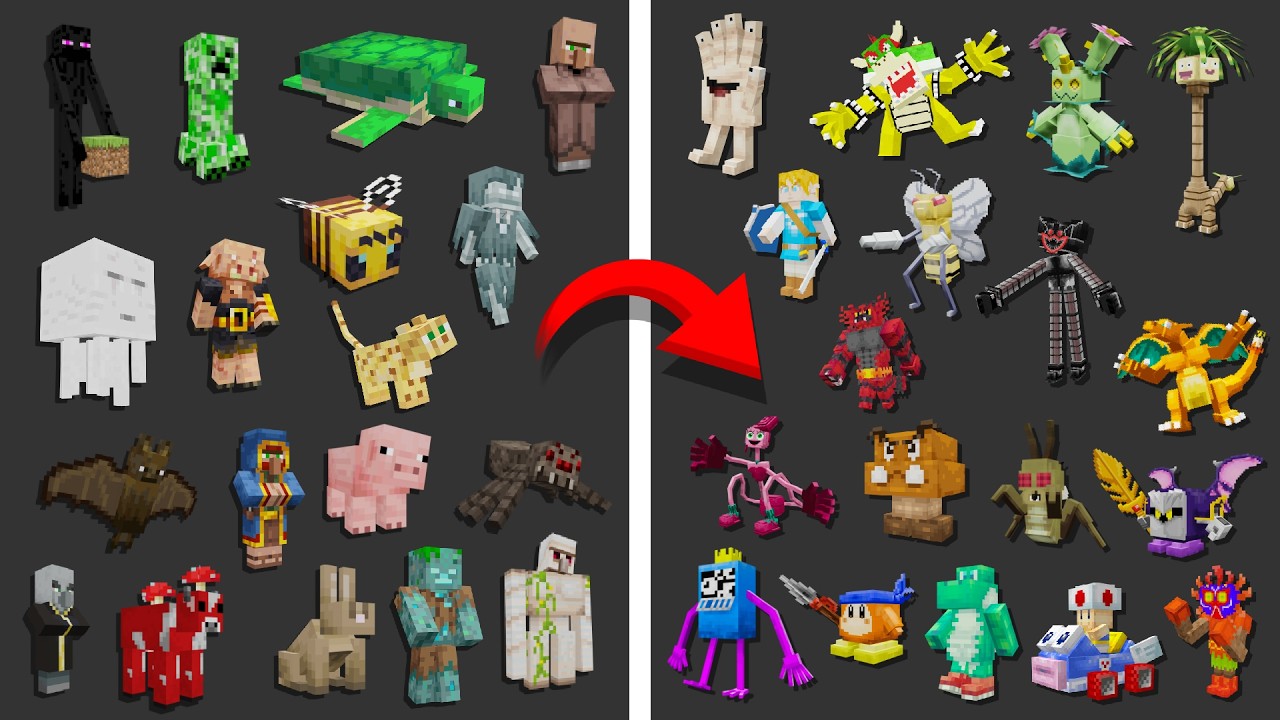 I Remade Every Mob into Video Game Characters in Minecraft - YouTube