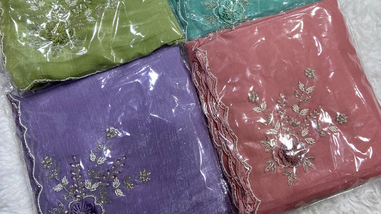 pure gold crush febrice with beautifull moti, resham hand work saeee ...