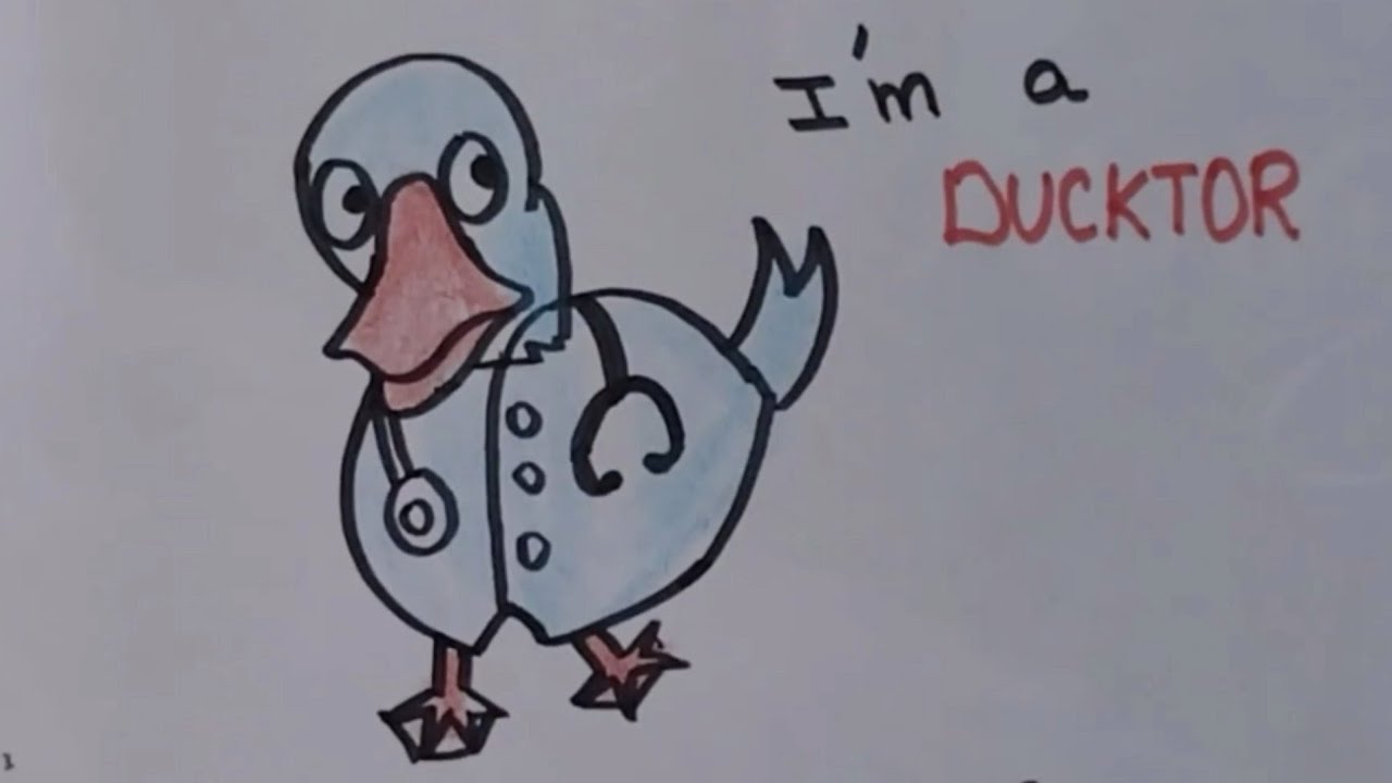 Ducktor Cartoon Drawing / How to draw a Duck + Doctor Cartoon easy Step ...
