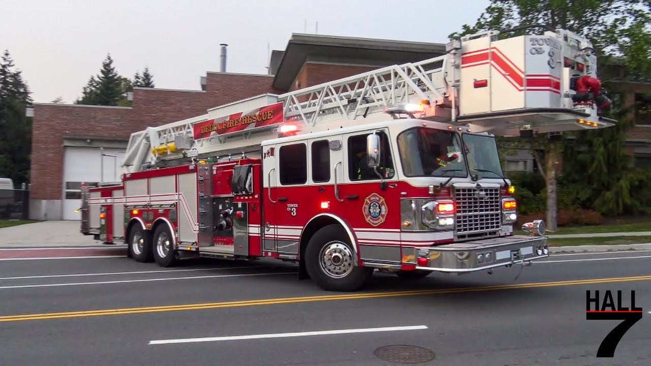 Delta Fire & Emergency Services - Engine 3 & Tower 3 Responding - YouTube