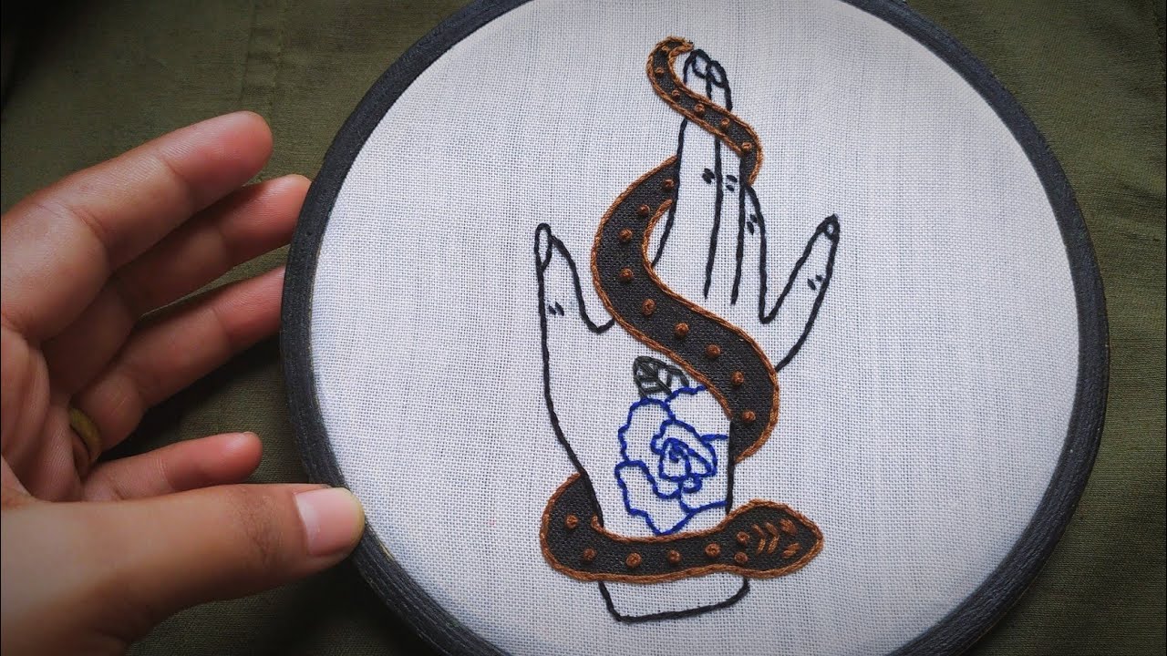 Tattooed Hand And Snake Embroidery Pattern || Embroidery For Beginners ...