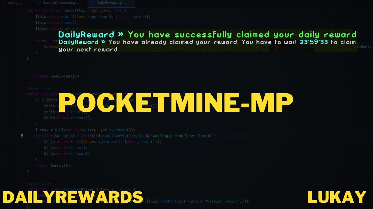 PocketMine-MP | How to code a Daily Rewards Plugin (+Download) - YouTube
