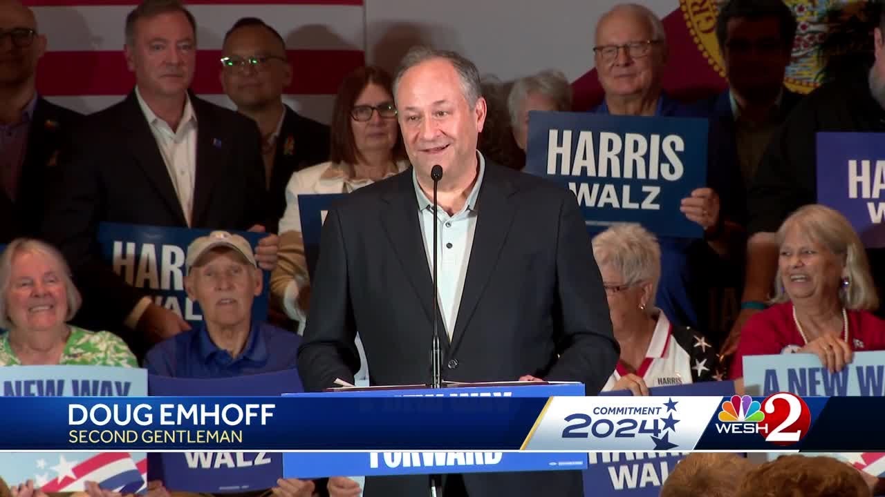 Second Gentleman Doug Emhoff delivers remarks from Central Florida ...