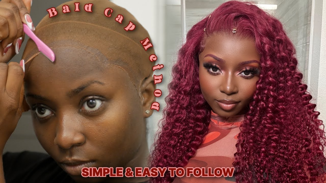 SIMPLE & EASY TO FOLLOW BALD CAP METHOD + 99j Burgundy Frontal Wig Install | West Kiss Hair ...