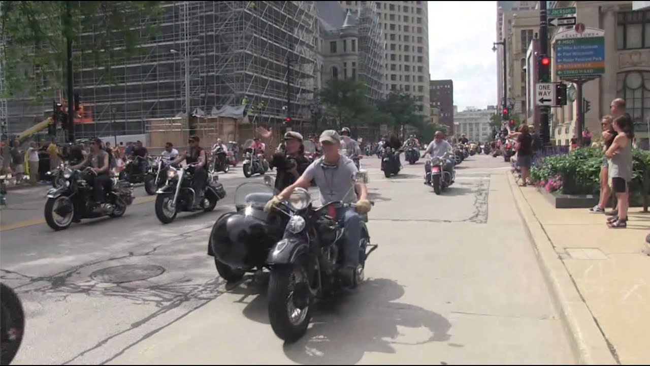 Badger Heritage Chapter in the Harley-Davidson 115th Parade - YouTube