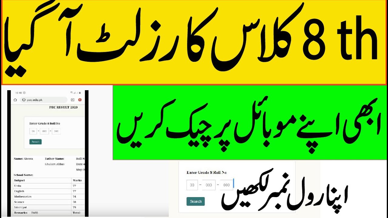 how to check 8th class result 2020 /PEC 8th Result 2020 All Punjab ...