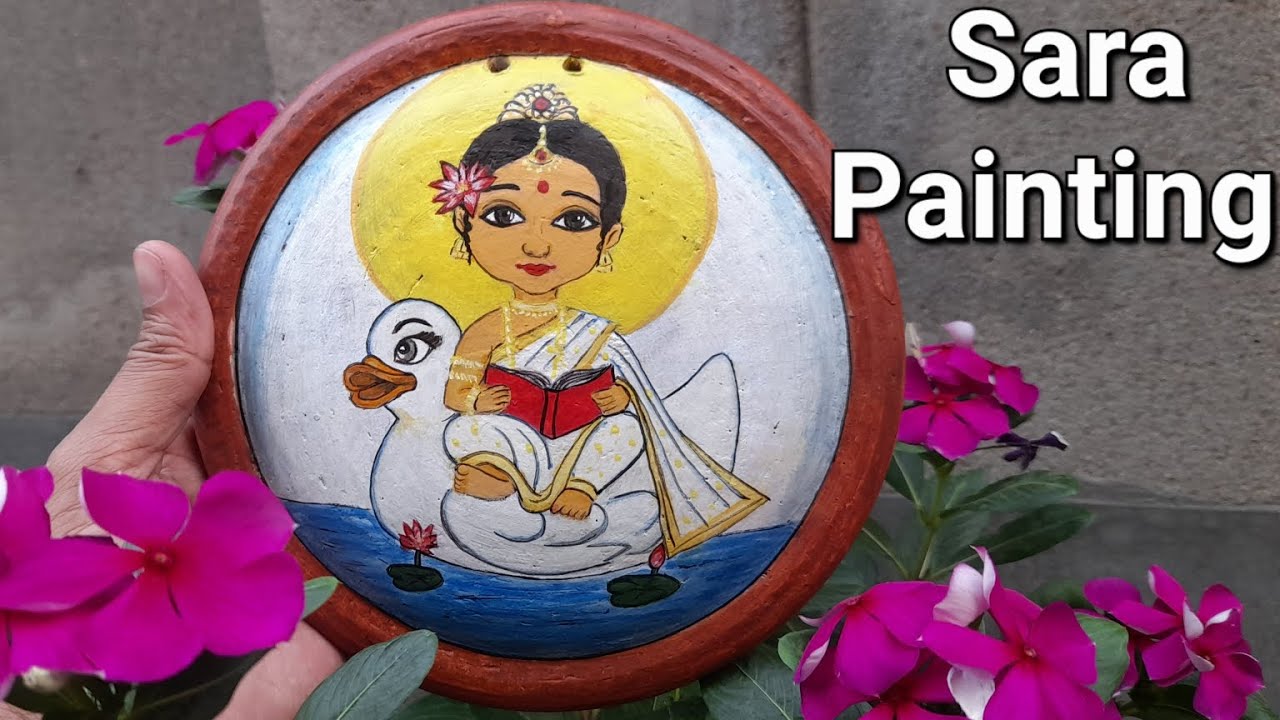Maa Saraswati Painting on pot #Sara Painting #Pot chitra #satisfying ...
