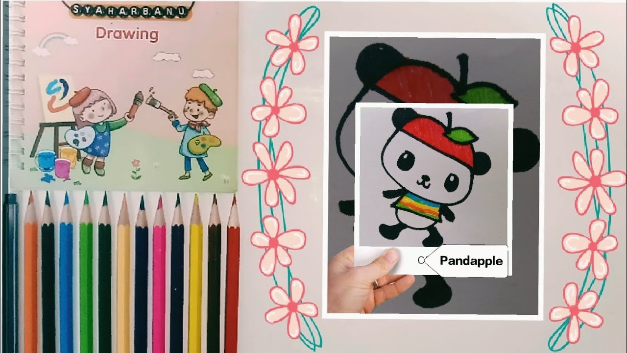 PANDAPPLE | how to draw a panda in an apple hat | menggambar panda ...