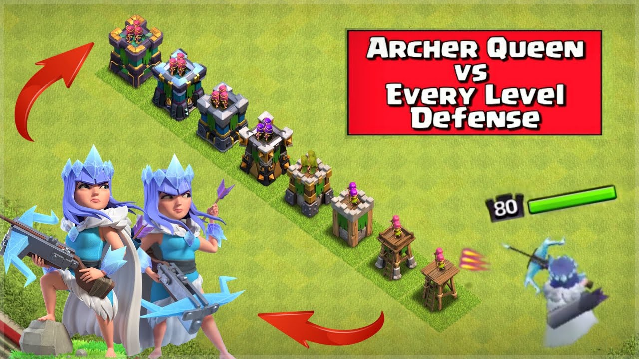 Archer Queen vs Every Level Defense Formation - Clash of Clans - YouTube