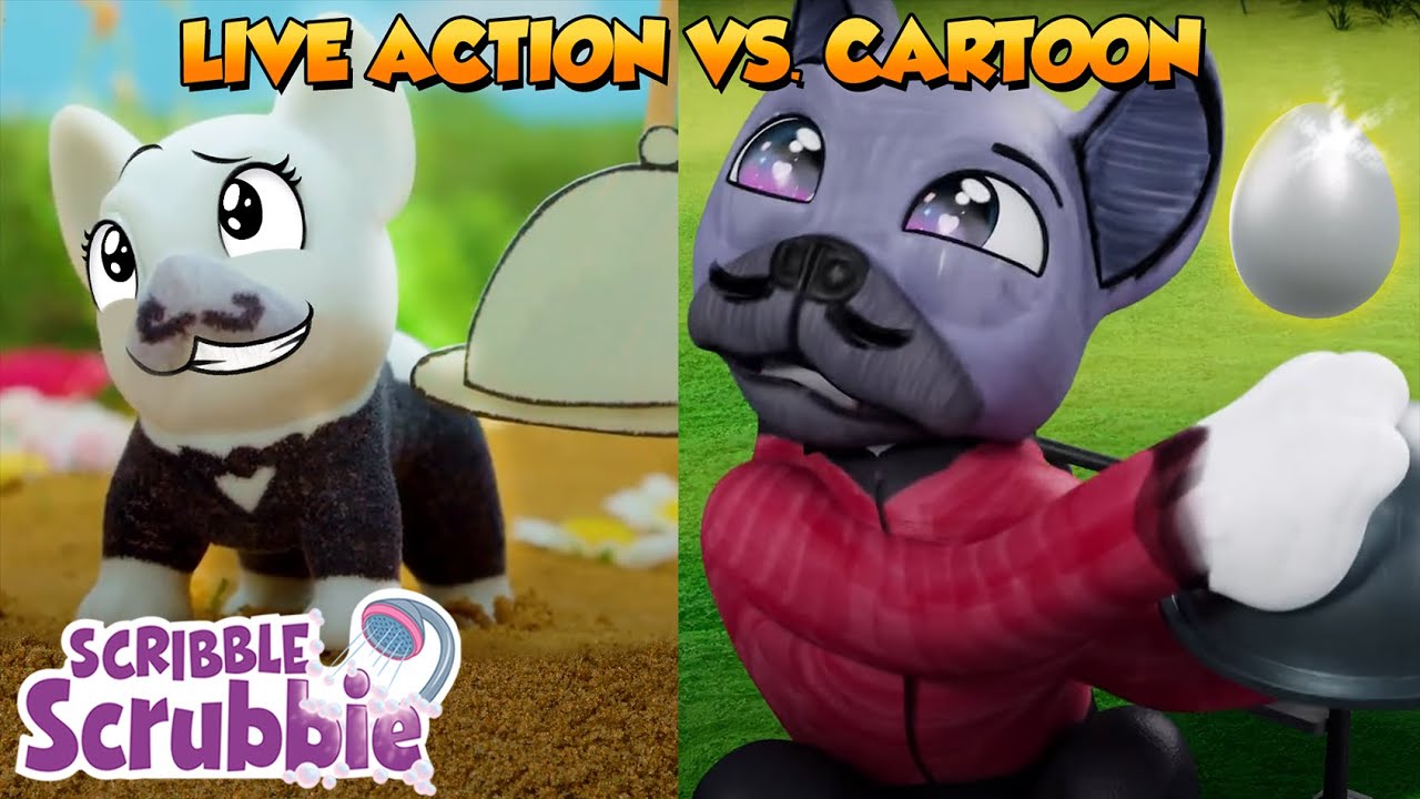 Egg-stra Terrestrial 🛸 LIVE ACTION vs CARTOON! 🥚 Scribble Scrubbies ...