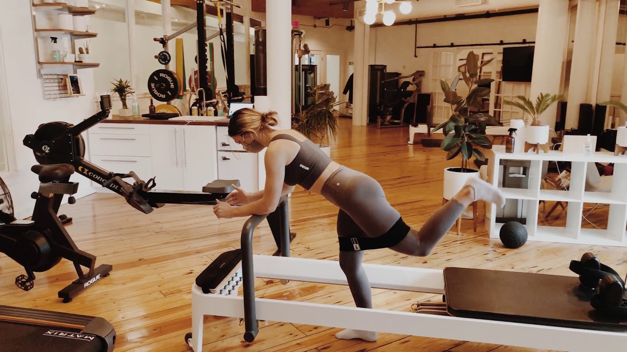 Reformer Standing Kick Back with Band - YouTube
