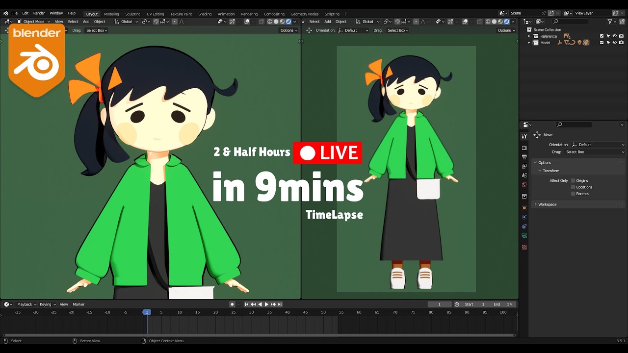Blender - Cute Anime Girl in 9 Mins | Timelapse - YouTube