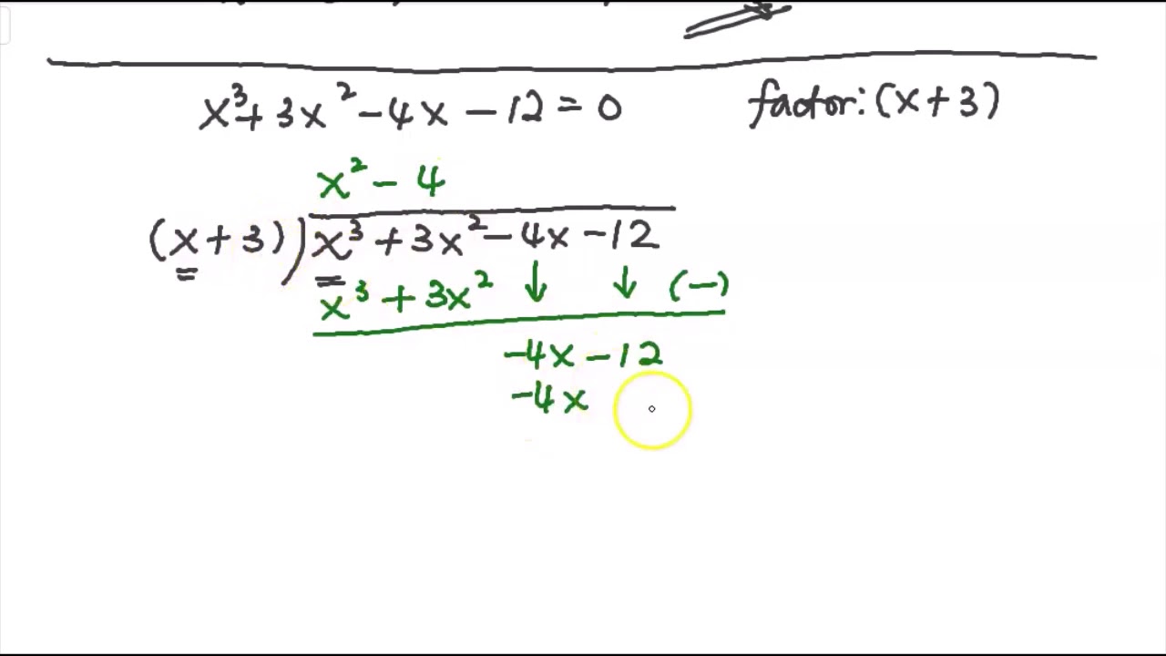 Solving cubic equation if a factor is given (by long division) - YouTube