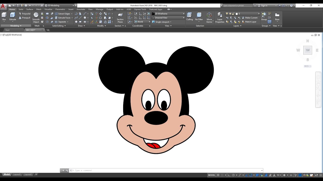 Mickey Mouse in AutoCAD 2D || CADSIKHE - YouTube
