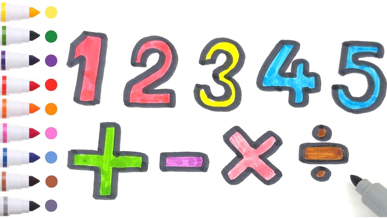 How to Draw Numbers 1 to 5 Mathematical Symbols, Easy Painting ...