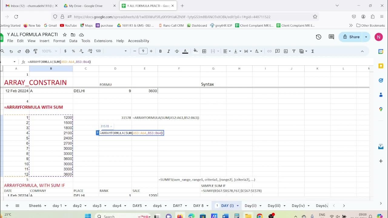 ARRAYFORMULA WITH SUM FUNCTION IN EXCEL & GOOGLE SHEET I VIEW ARRAYFORMULA WITH SUM I EXAMPLE 3 ...