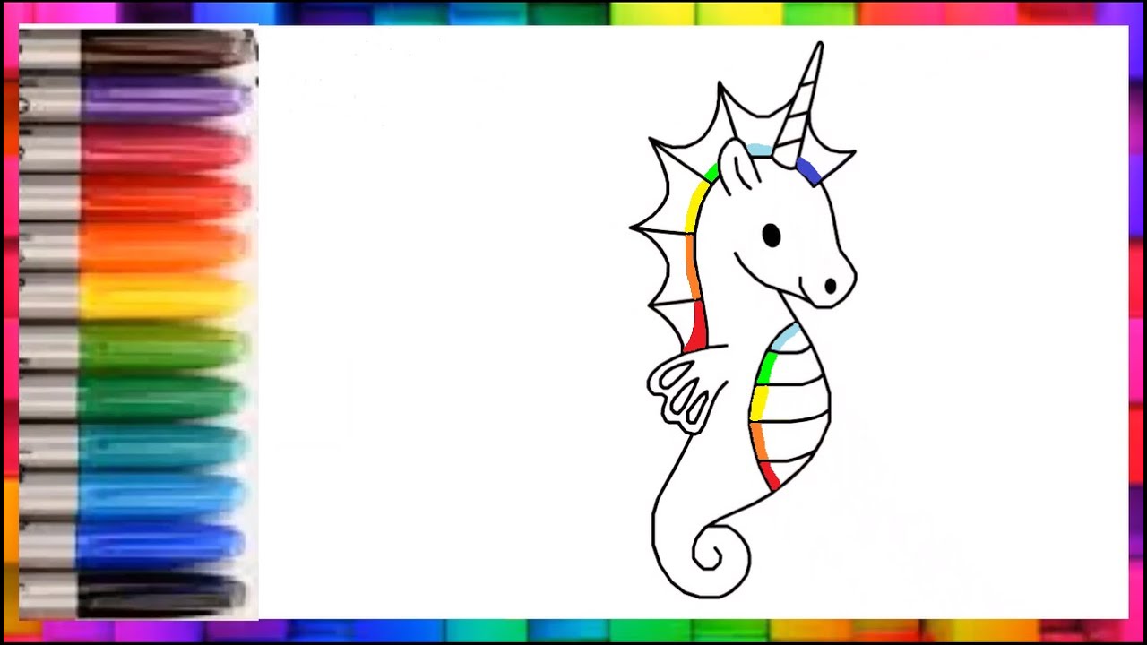 Dibuja y Colorea Un Lindo Caballito De Mar Arcoiris con una simpatica ...