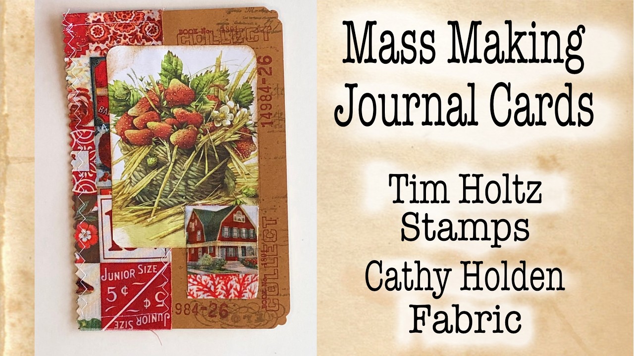 Cathy Holden Fabric strips and Tim Holtz Tidbits Stamps to create ...