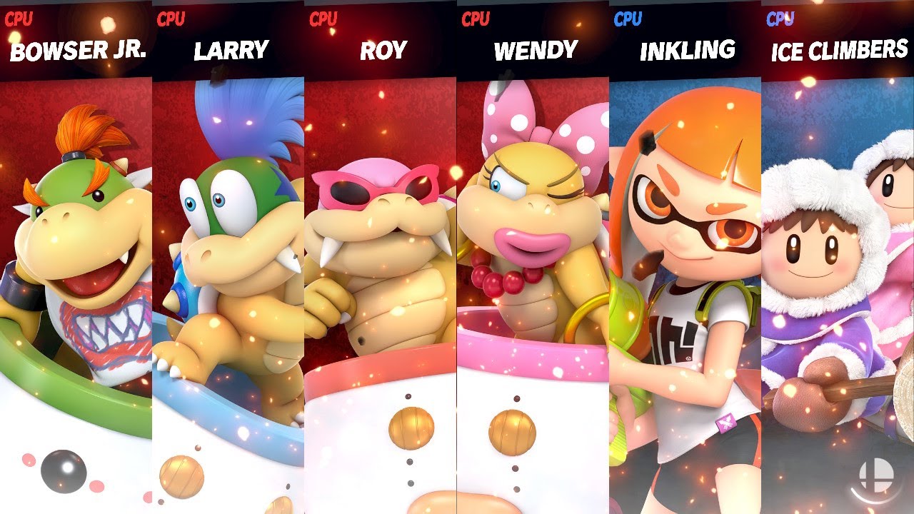 Bowser Jr & Larry & Roy & Wendy (Super Mario) vs Inkling & Ice Climbers ...