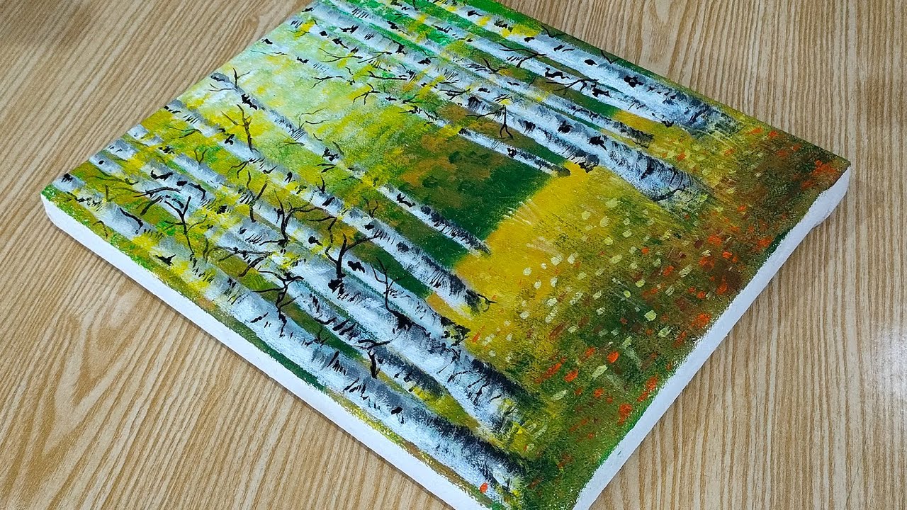 the easiest way to draw birch trees / acrylic painting techniques ...