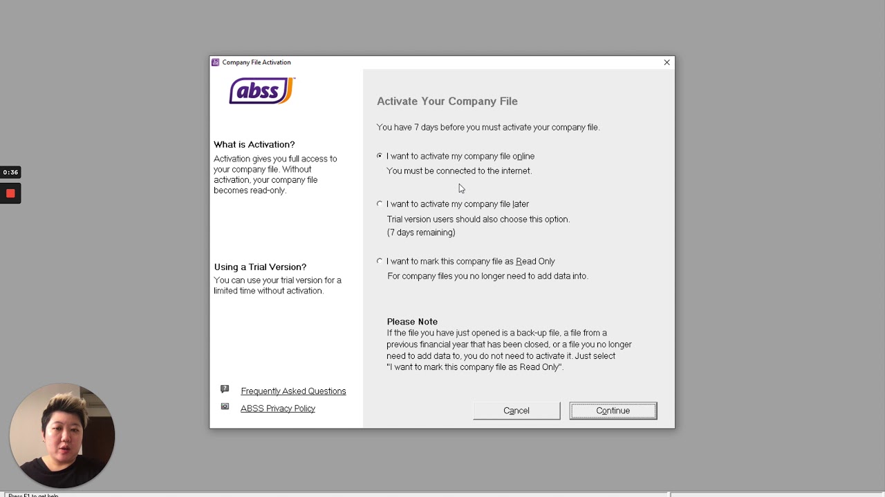 How to activate ABSS datafile in MYOB ABSS Accounting Software - YouTube
