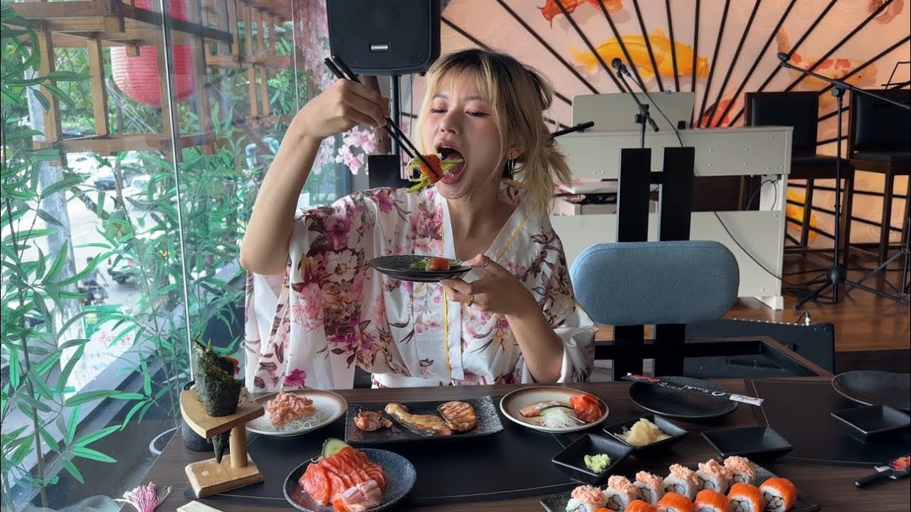 Sushi buffet restaurant at Yangon ( Salmon specials) - YouTube