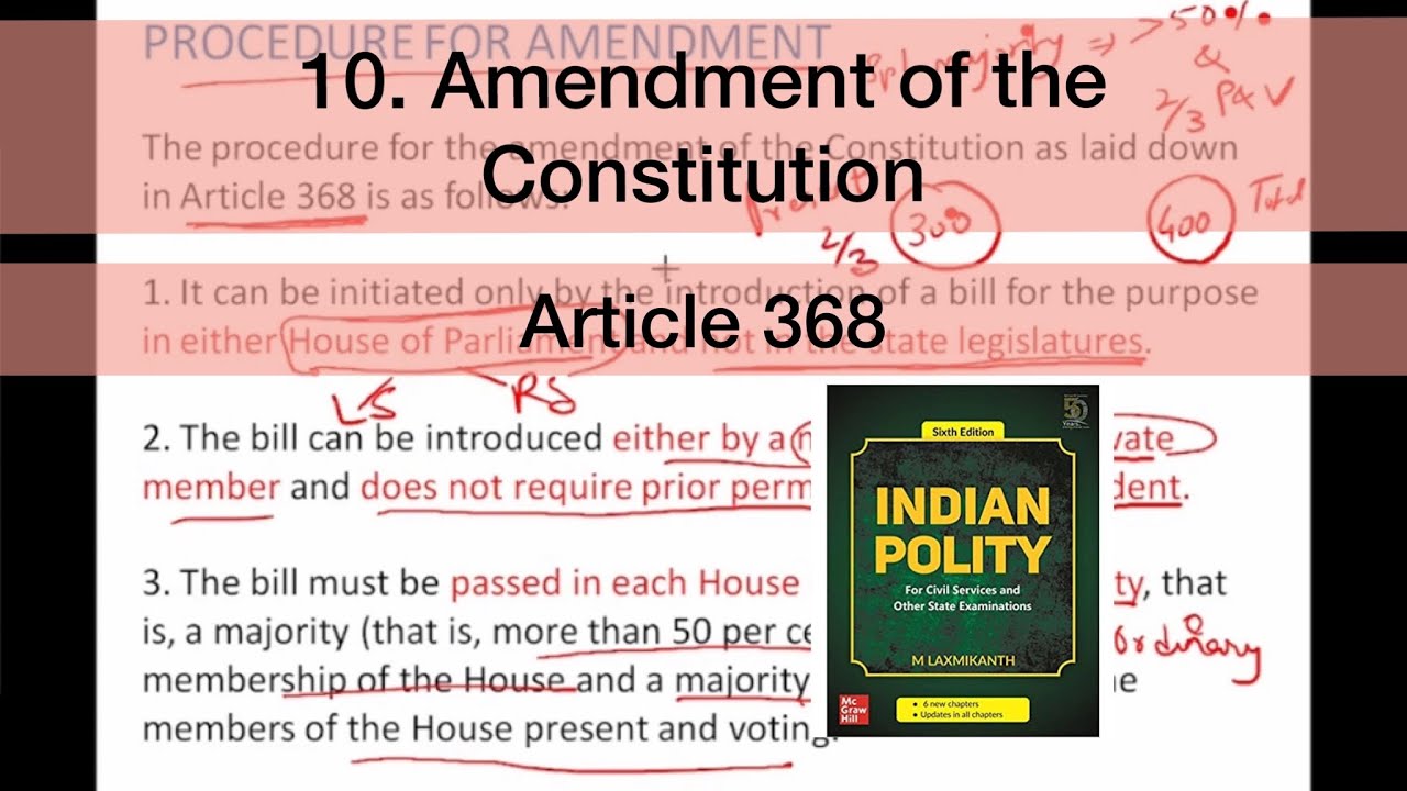 Lec 10 : Amendment of the constitution | Article 368 | Indian polity ...