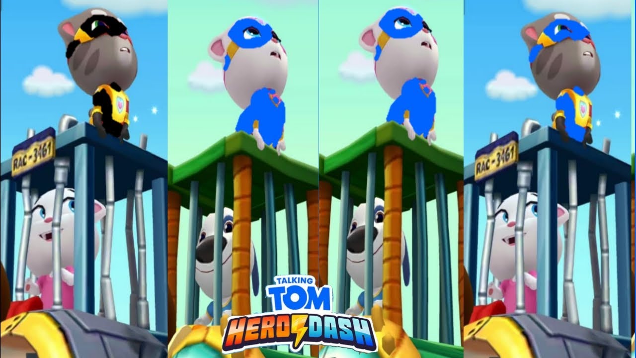 TALKING TOM HERO DASH -- BLACK BLUE HERO TOM & BLUE HERO ANGELA SAVING ...
