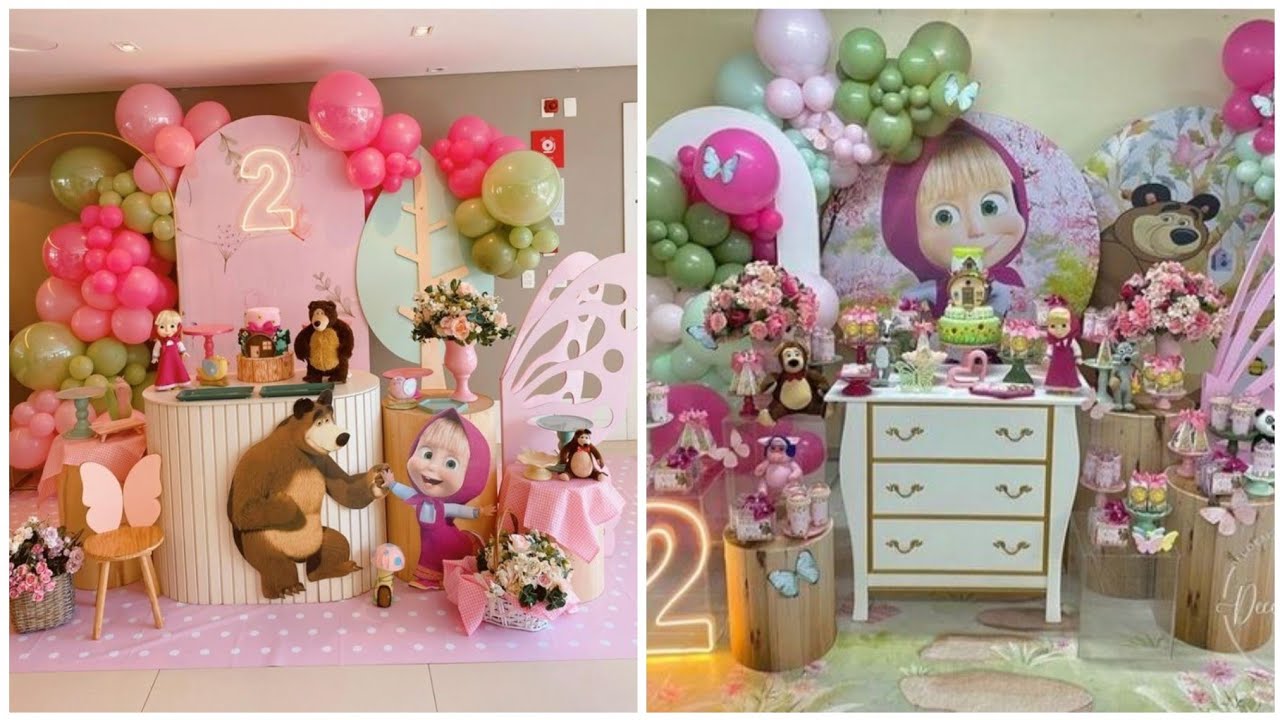 Latest Masha and Bear Theme Birthday Decoration Ideas || Best Masha ...