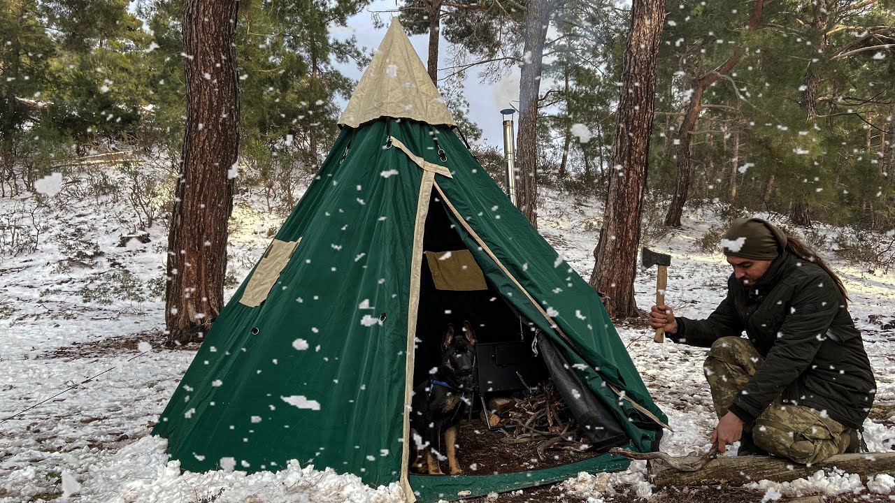 Freezing Winter Camping in Blizzard With my Dog - Survival in Snow ...