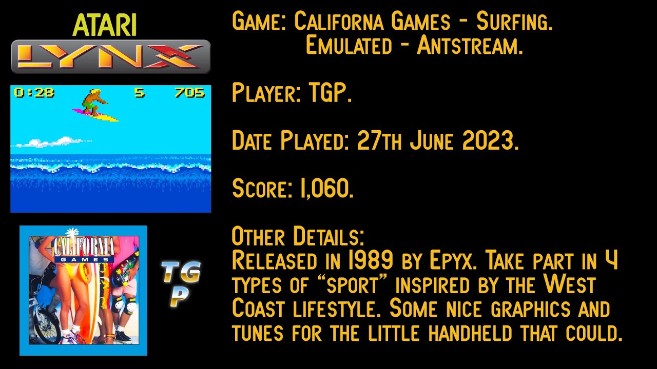California Games - Surfing - Atari Lynx - Antstream - 1,060 points ...