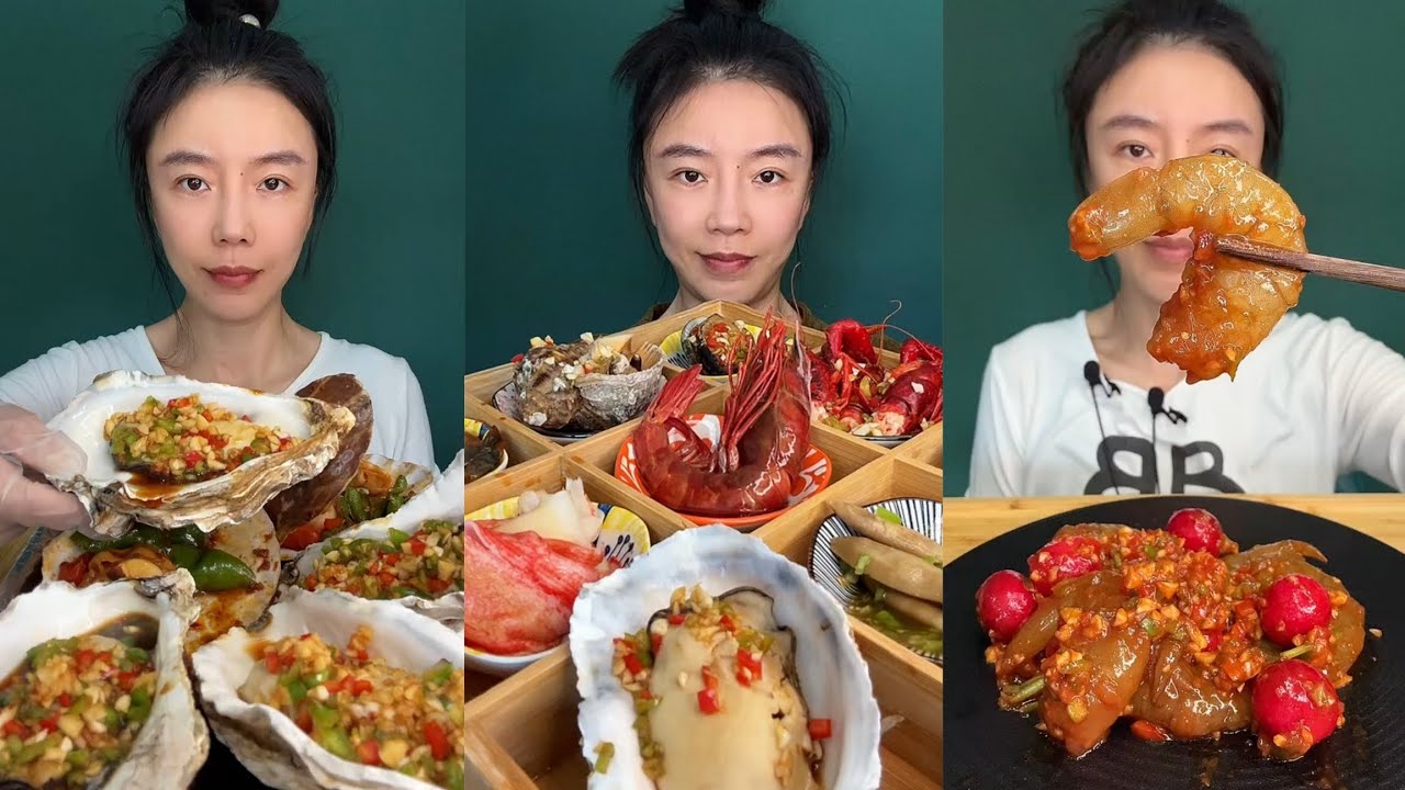 Mukbang #19:Eat seafood 🦞🍢 oyster 🦪 red devil shrimp 🦐🍤 raw prawn 😋🍤# ...