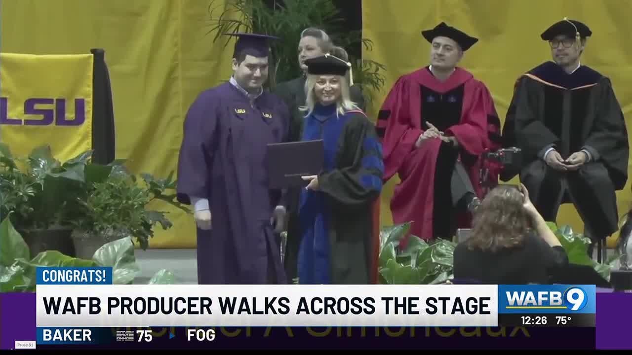 WAFB producer walks across the stage! - YouTube