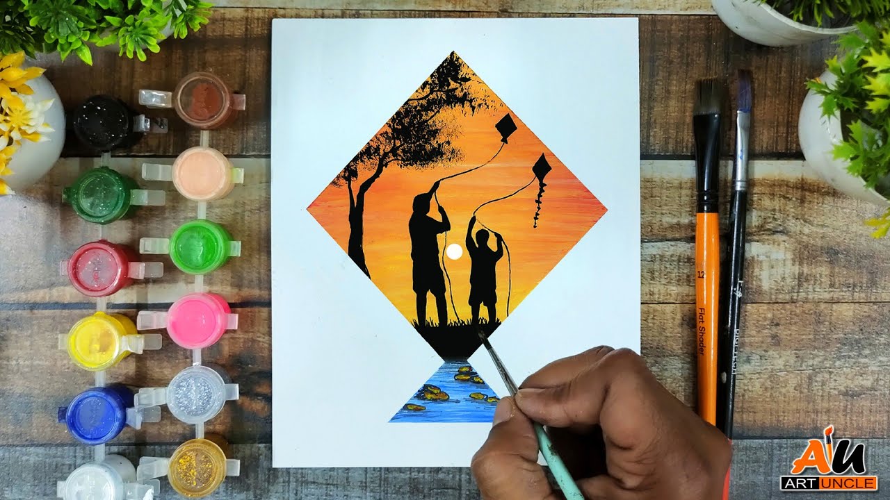 How to draw | Makar Sankranti Festival with 10 Rs. Watercolour | Step ...